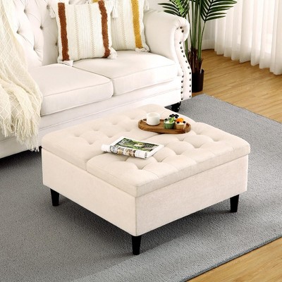 Large Square Ottoman With Lift Top, Upholstered Ottoman Coffee Table ...