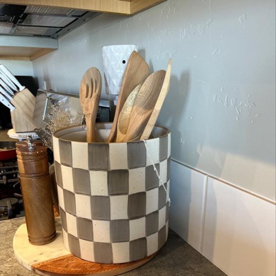 Checker Stoneware Indoor Outdoor Planter Pot Ivory 5.88"x5.88 ...