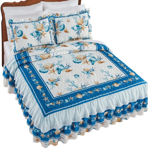 Collections Etc Charming Coastal Blue Lagoon Ruffled Bedspread : Target