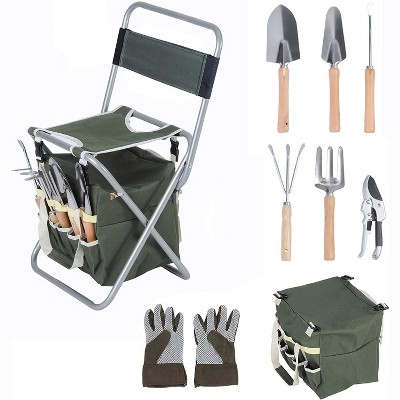 Vynxaria 9 Pcs Garden Tools Set Ergonomic Wooden Handle Sturdy Stool ...