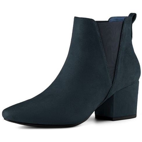 Allegra K Women's Pointed Toe Block Heel Ankle Chelsea Boots Navy Blue ...
