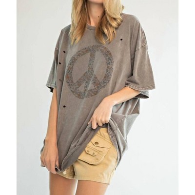Women's Peace Sign Printed Washed Tee - Easel M : Target