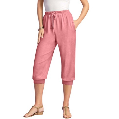 Roaman's Women's Plus Size Drawstring Soft Knit Capri Pant - 3x, Desert ...