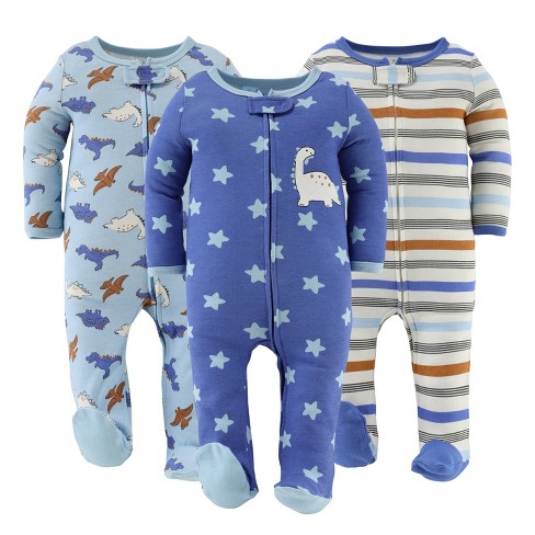 The Peanutshell 3pk Cotton Sleeper Set For Baby Boy, Cobalt Dino ...