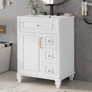 LOVSON 24 Inch Bathroom Vanity with Sink, White Freestanding Vanity ...
