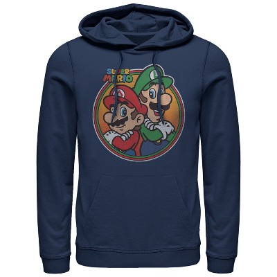 Men's Nintendo Mario Luigi Back To Back Pull Over Hoodie - Navy Blue ...