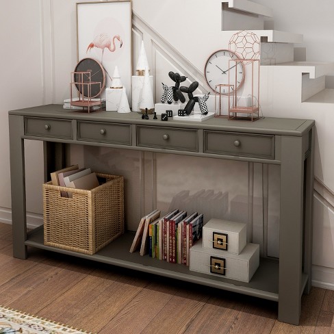 Console Table With Storage Drawers And Bottom Shelf Khaki-modernluxe ...
