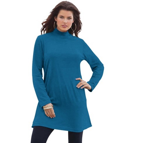Roaman's Women's Plus Size Mockneck Ultimate Tunic - 2x, Peacock Teal ...