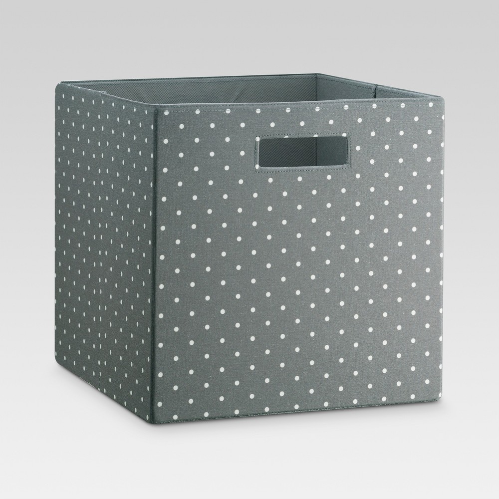 13" Fabric Cube Storage Bin Gray White Polka Dot - Threshold