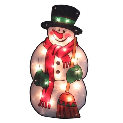 Northlight 17.5" Lighted Snowman With Broom Christmas Window Silhouette ...