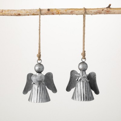 Rustic Metal Angel Ornaments Silver 5"h Metal Set Of 2 : Target