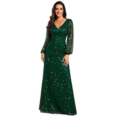 Dark Green Women's V-neck Sequin A-line Evening Dress Ee01999, 24 : Target