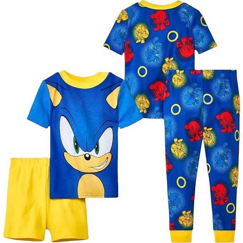 Sonic The Hedgehog Toddler Boy's 4-piece Cotton Pajama Set, Yellow/blue ...