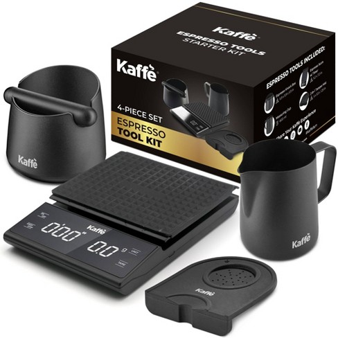 Kaffe 4pc Espresso Tool Kit Tamper, Measuring Cup, Scale, Knock Box ...