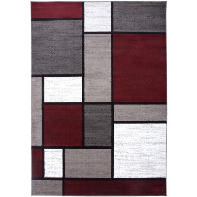 World Rug Gallery Contemporary Modern Boxed Color Block Red 7'10"x10'2 ...