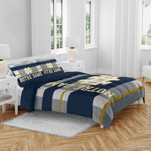 Ncaa Notre Dame Fighting Irish Heathered Stripe Queen Bedding Set In A ...