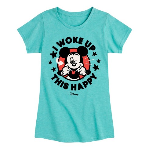 Girls' - Disney - Mickey Mouse I Woke Up This Happy Fitted Short Sleeve ...