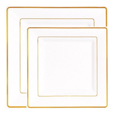 Smarty Had A Party White With Gold Square Edge Rim Plastic Dinnerware ...