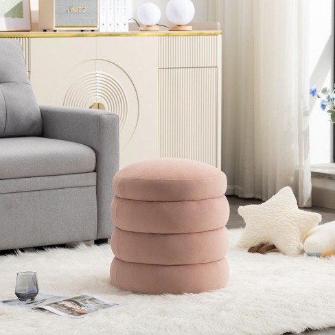 Pink Velvet Round Ottoman,donut Ottoman,shoe Changing Bench,upholstered ...