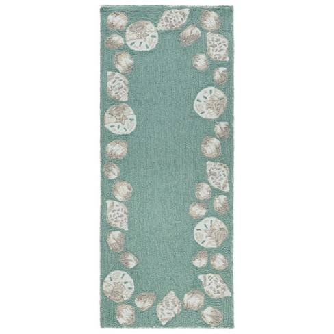 Liora Manne Capri Seashell Border Indoor/outdoor Rug Aqua 2' X 5' : Target