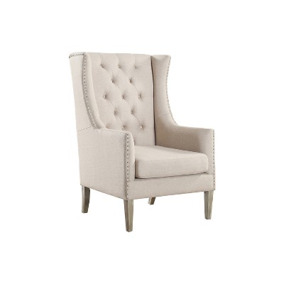 HomeStock 36.2 in H Ivory Finish Round Wood Frame Straight Armchair ...