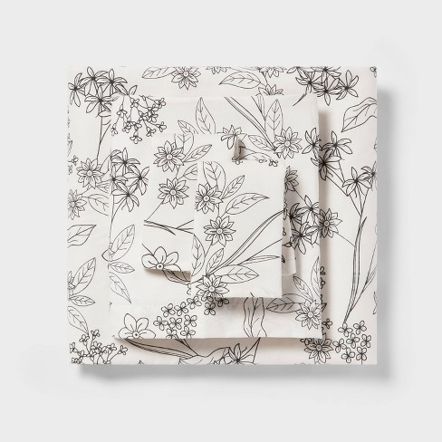 Full Easy Care Cotton Blend Sateen Sheet Set Gray Floral - Room ...