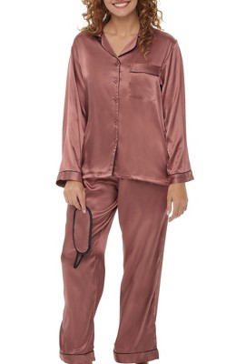 Women's Satin Pajamas Set, Button Down Long Sleeve Top And Matching ...