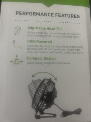 Holmes 4" Usb Powered Adjustable Head Personal Desk Fan Black : Target