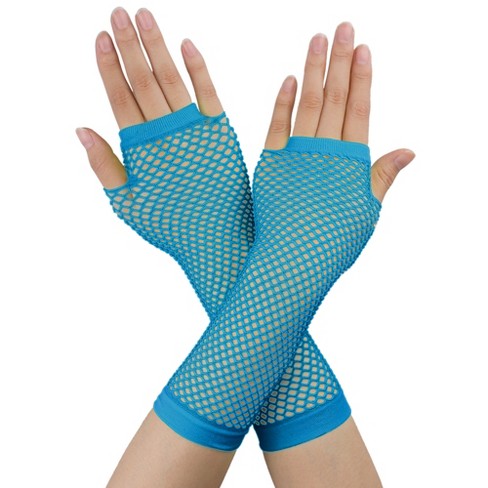 Allegra K Women's Fingerless Mesh Fishnet Gloves Turquoise Long-2 Pairs ...