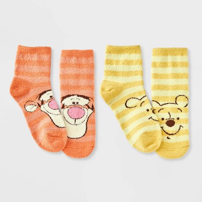 Women's 2pk Disney Winnie The Pooh And Tigger Cozy Ankle Socks - Yellow ...
