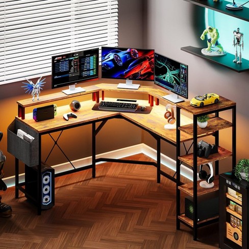 L Shaped Desk With Power Outlets & Led Lights : Target