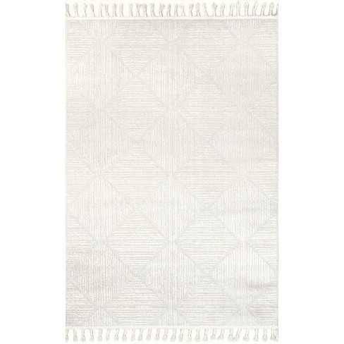 Nuloom Kerry Textured Geometric Tasseled Area Rug 8x10, Ivory : Target