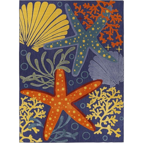Nourison Aloha Ocean Starfish Indoor/outdoor Area Rug Navy Multicolor 9 ...