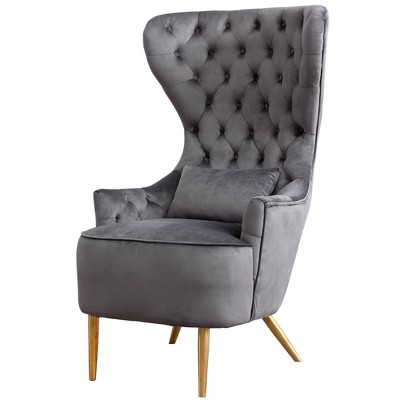 Upholstered Tufted High Wingback Chair Gray Velvet - Kinwell : Target