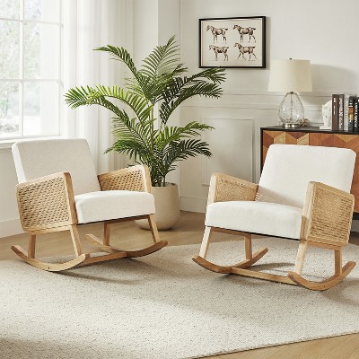 Set Of 2 Adena Rocking Accent Chair With Rattan Arms | Karat Home-linen ...