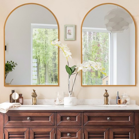 Dovelina Modern Arch Metal Frame Bathroom Vanity Mirrors Wall Mirror Hanging Mirror Set Of 2 24 x36