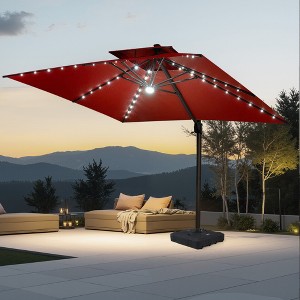 Pellebant 11FT Square Patio Cantilever Umbrella Solar LED Lights 2-Tier ...