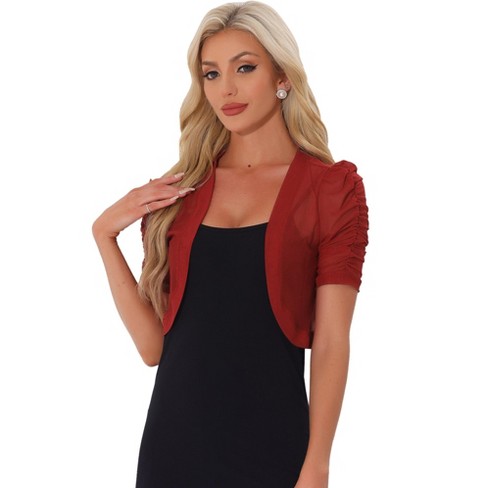 Allegra K Women's Casual Short Sleeve Mesh Sheer Open Front Cropped ...