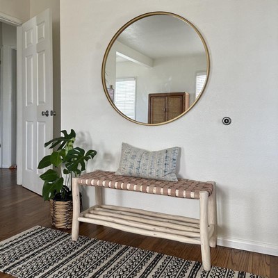 34" Round Decorative Wall Mirror Brass - Threshold™ Designed With ...