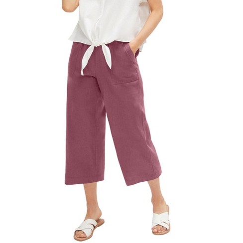 Ellos Women's Plus Size Linen Blend Drawstring Capris - 22, Purple : Target