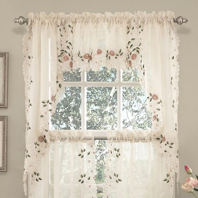 Sweet Home Collection | Sunflower Cream Embroidered Kitchen Curtains ...