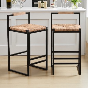 Water Hyacinth Handwoven Counter Height Bar Stools with Back & Footrest ...