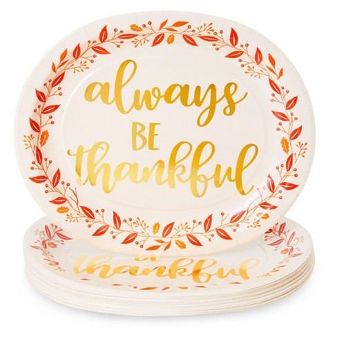 Sparkle And Bash 24-pack Large Oval Thanksgiving Paper Plates, Heavy ...