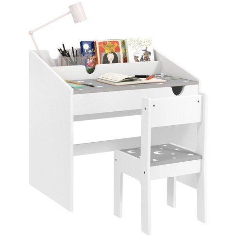 Qaba Kids Desk And Chair Set, Student Writing Desk For Bedroom & Study ...