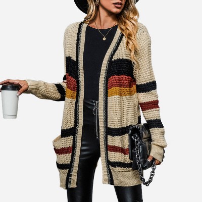 Women's Striped Chunky Knit Cardigan - Cupshe -Apricot : Target