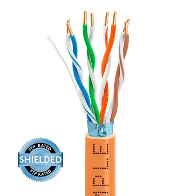 Orange Cat5e Shielded Ethernet Cable 1000ft | Bare Copper | Riser CMR ...