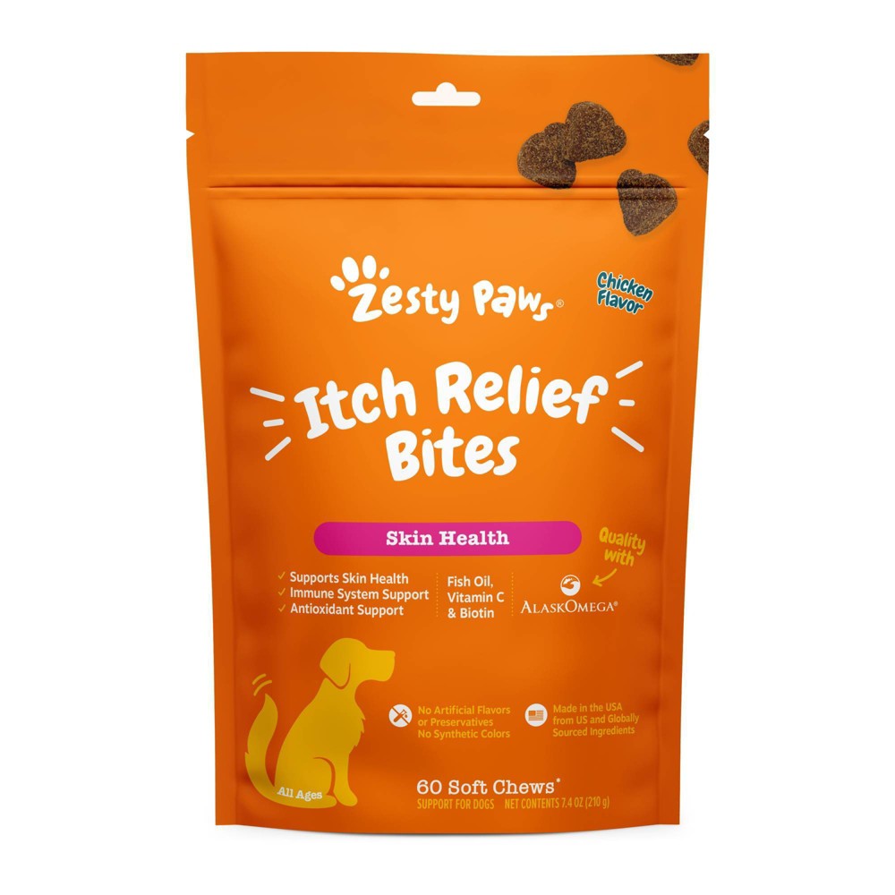 Zesty Paws Itch Relief Bites Chicken Dog Vitamin and Supplements - 60ct ...