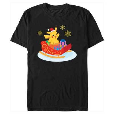 Men's Pokemon Christmas Pikachu Sleigh T-shirt - Black - 3x Large : Target