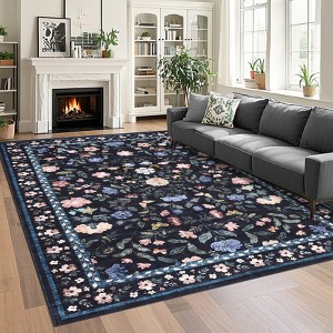 Living Room Rug Machine Washable Area Rug Non Slip Farmhouse Floral Rug ...