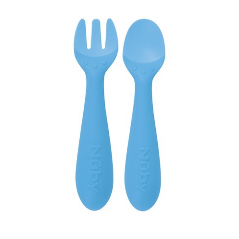 Nuby Fork And Spoon Set With Hilt - Blue - 2pk : Target
